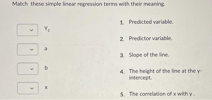 Solved Match these simple linear regression terms with their | Chegg.com