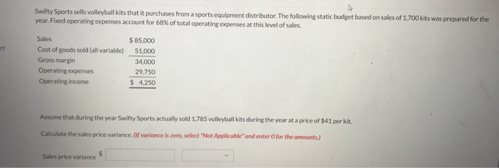 Swifty Sports sells volleyball kits that it purchases | Chegg.com