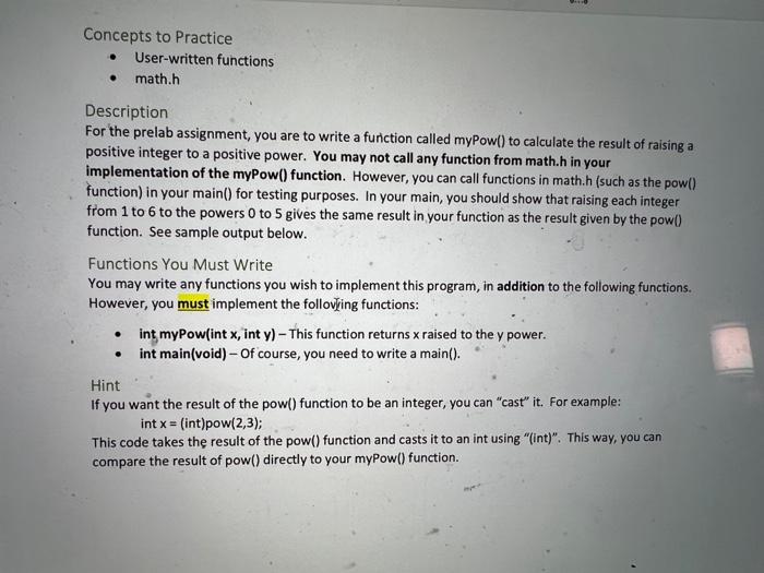 Solved Concepts To Practice User Written Functions Math H