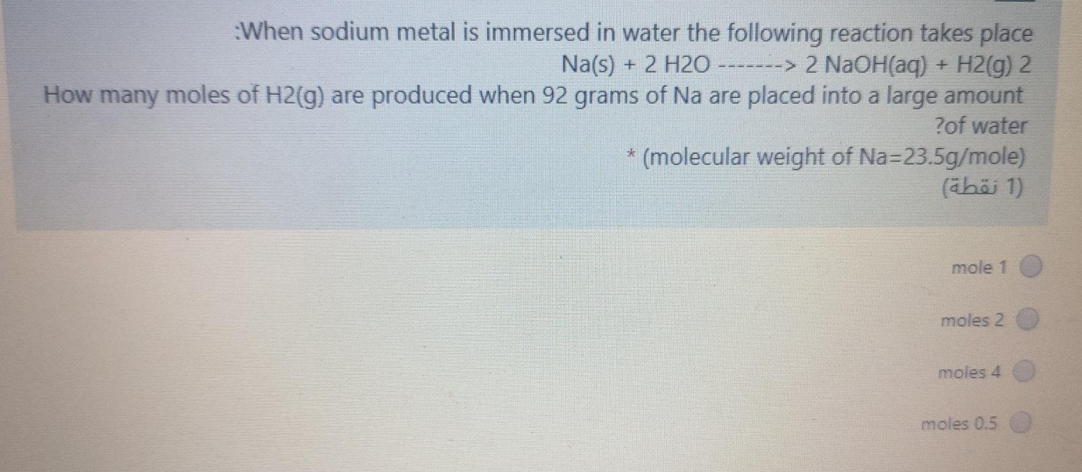 Solved :When sodium metal is immersed in water the following | Chegg.com