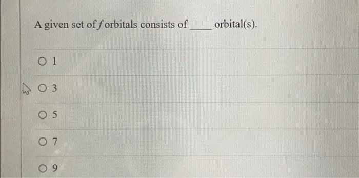 Solved A given set of f orbitals consists of orbital(s). 1 3 | Chegg.com