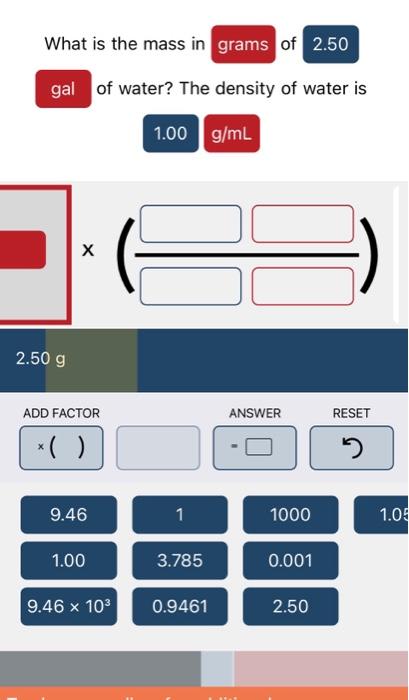Solved what is the mass in grams of gal of water ? The | Chegg.com