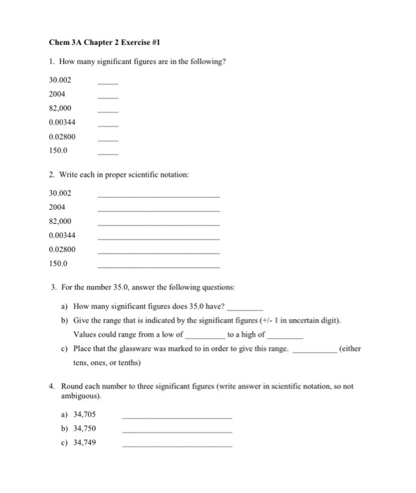 Solved Chem 3A Chapter 2 Exercise #1 1. How many significant | Chegg.com