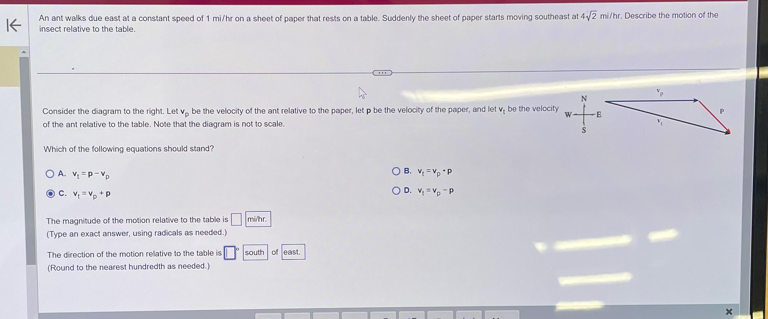 Solved insect relative to the table.Consider the diagram to | Chegg.com