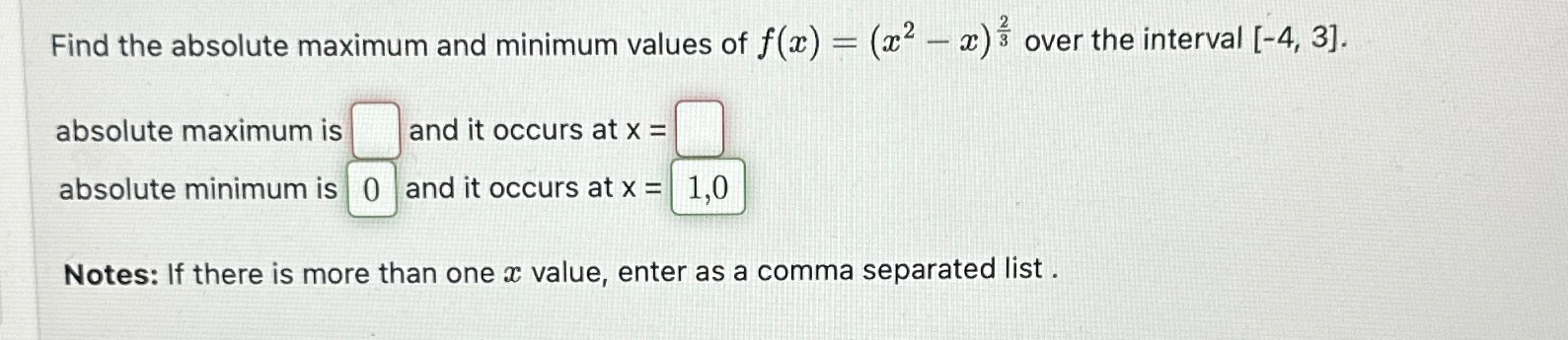 Solved Find the absolute maximum and minimum values of | Chegg.com