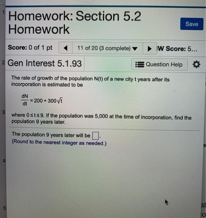 Solved Homework: Section 5.2 Homework Save Score: 0 of 1 pt | Chegg.com