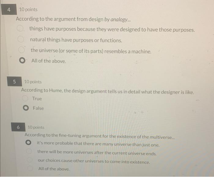 10 points According to the argument from design by | Chegg.com