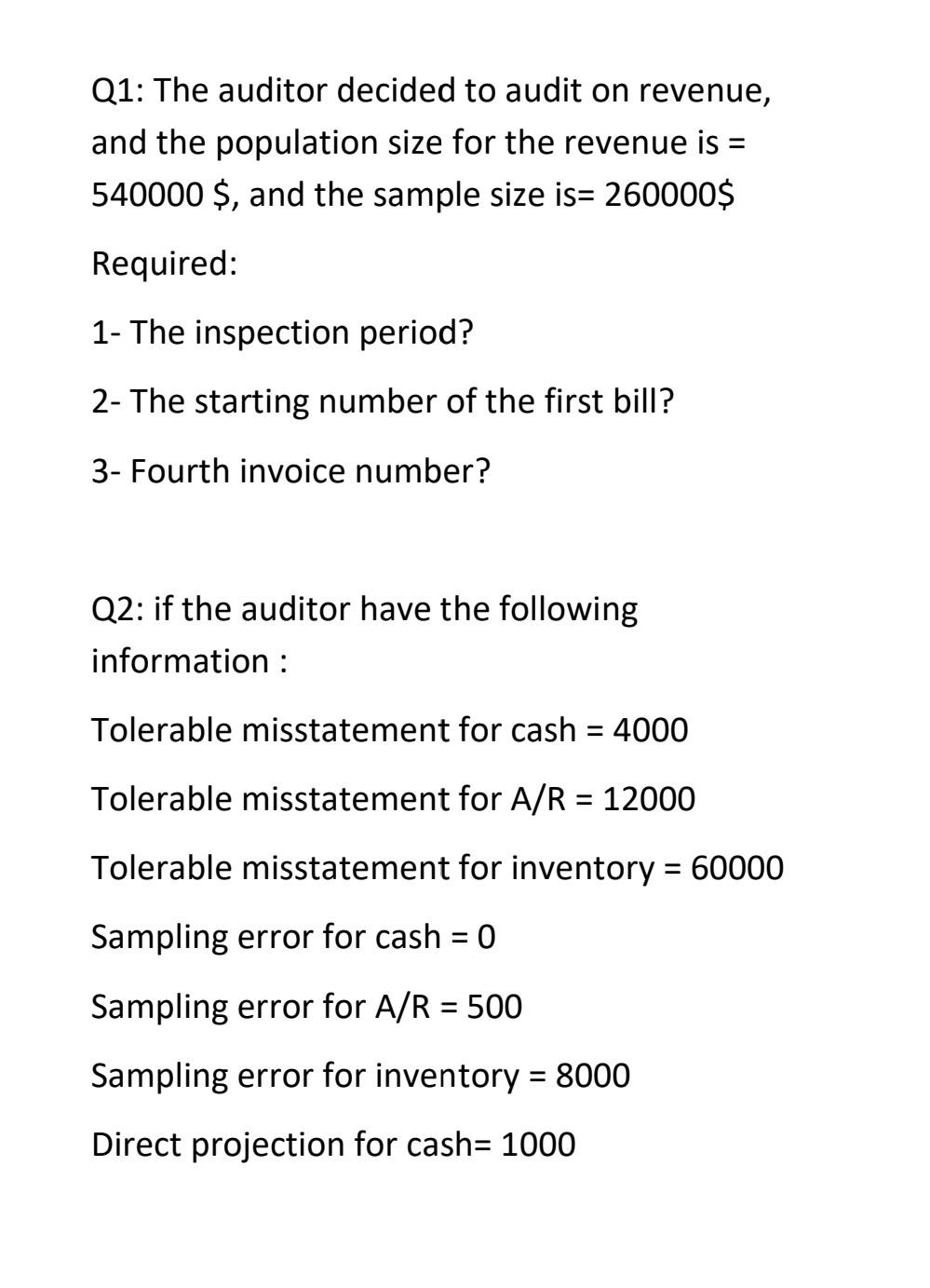 Solved Q1: The auditor decided to audit on revenue, and the | Chegg.com