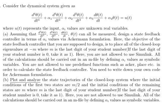 Solved Consider the dynamical system given as | Chegg.com