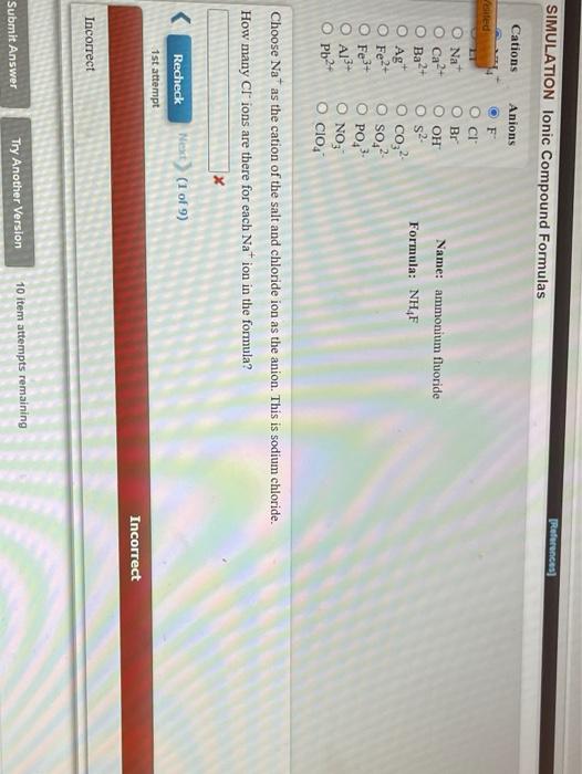 Solved SIMULATION Ionic Compound Formulas References Cations | Chegg.com