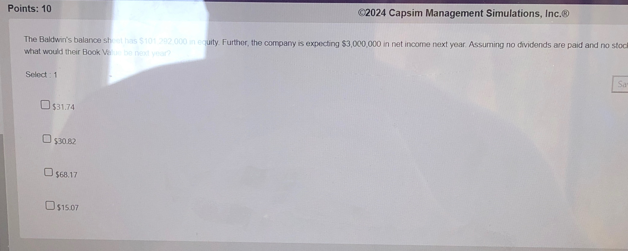 Solved Points: 10(C)2024 ﻿Capsim Management Simulations, | Chegg.com