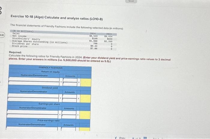 Solved Exercise 10-18 (Algo) Calculate and analyze ratios | Chegg.com Solved Exercise 10-18 (Algo) Calculate and analyze ratios | Chegg.com