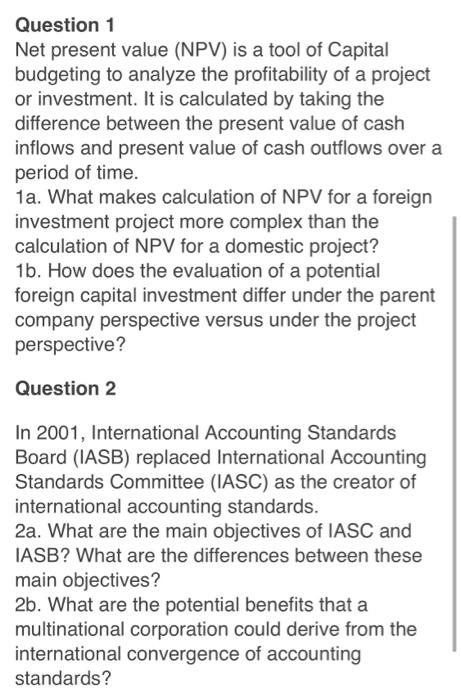 Solved Question 1 Net present value (NPV) is a tool of | Chegg.com