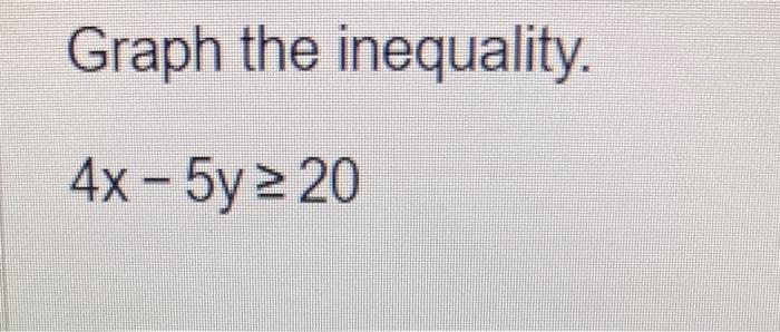 Solved Graph the inequality. 4x−5y≥20 | Chegg.com