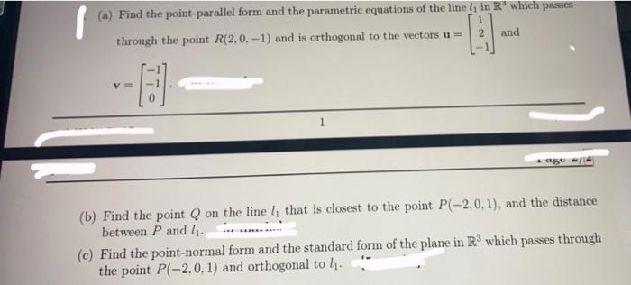 Solved (a) Find the point-parallel form and the parametric | Chegg.com