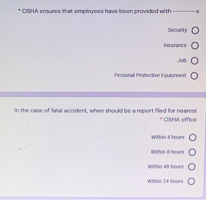 Solved OSHA assignment is to set standards and conduct | Chegg.com