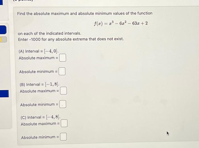 Solved Find the absolute maximum and absolute minimum values | Chegg.com