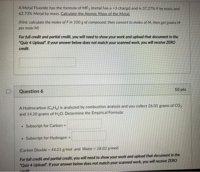 Solved A Metal Fluoride has the formula of MF3 (metal has a | Chegg.com