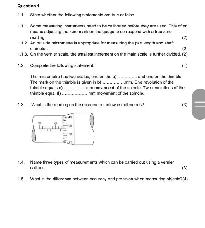 Solved Question 1 1.1. State whether the following | Chegg.com