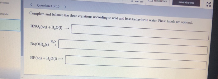 Solved Question 3 of 10 > Complete and balance the three | Chegg.com