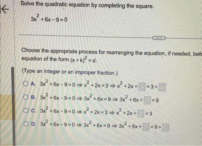 Solved Solve the quadratic equation by completing the | Chegg.com