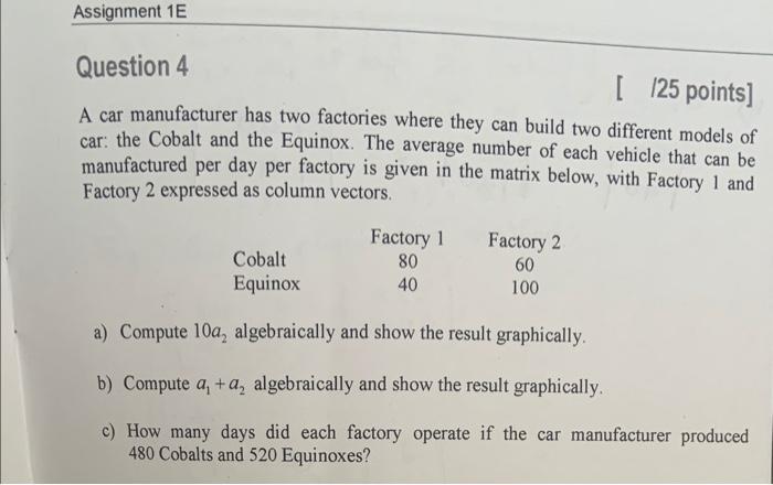 Solved A car manufacturer has two factories where they can | Chegg.com