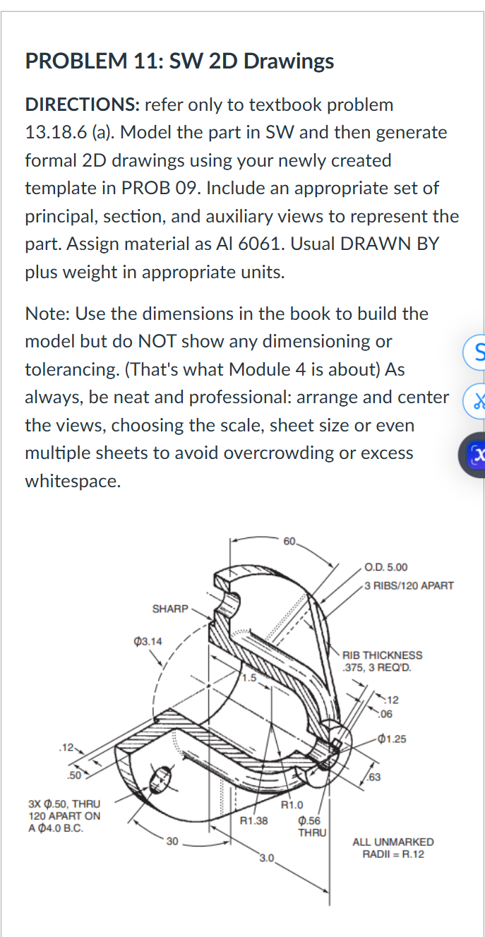 Solved PROBLEM 11: SW 2D Drawings DIRECTIONS: refer only to | Chegg.com