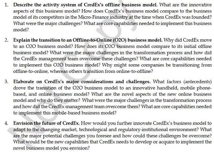 Solved 1. Describe the activity system of CredEx's offline | Chegg.com