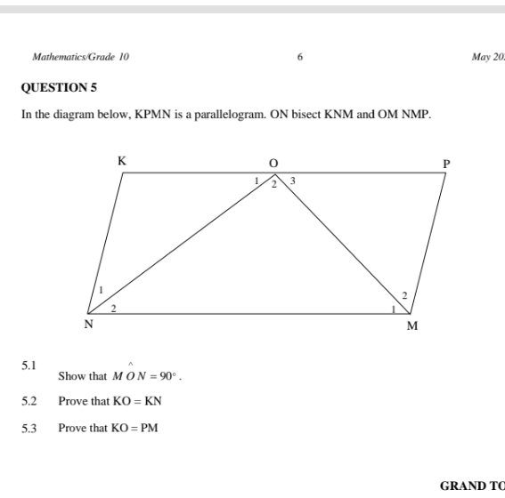 Solved Mathematics/Grade 106May 20QUESTION 5In the diagram | Chegg.com