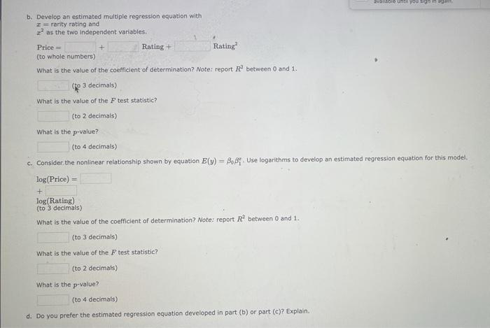 Solved out you b. Develop an estimated multiple regression | Chegg.com