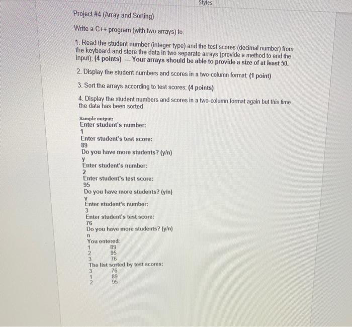 Solved 1 Styles Project 4 Array And Sorting Write A C 2949
