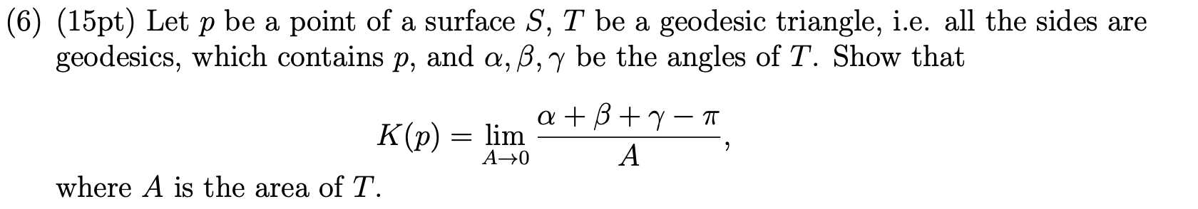 Solved (6) (15pt) ﻿Let p ﻿be a point of a surface S,T ﻿be a | Chegg.com