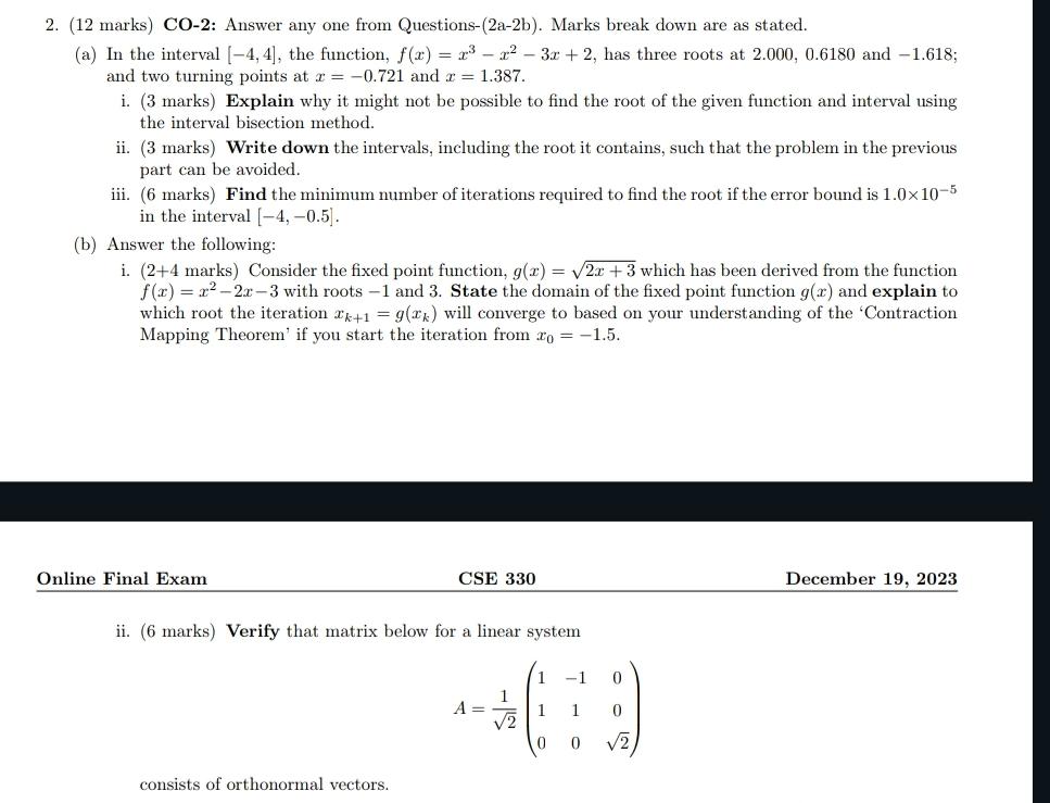 Solved (12 marks) CO-2: Answer any one from | Chegg.com Solved (12 marks) CO-2: Answer any one from | Chegg.com