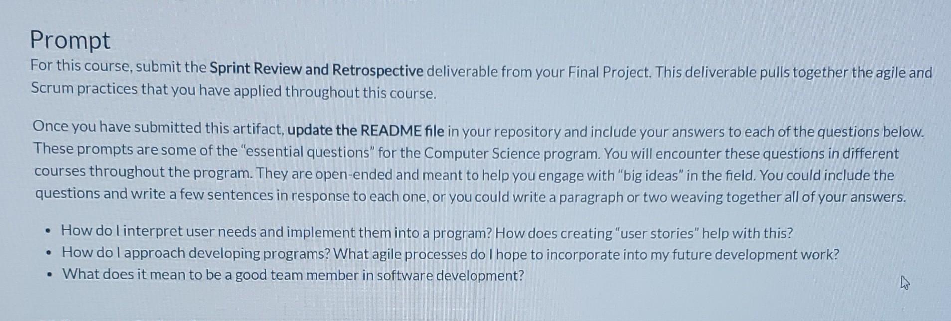 Solved Prompt For this course, submit the Sprint Review and | Chegg.com