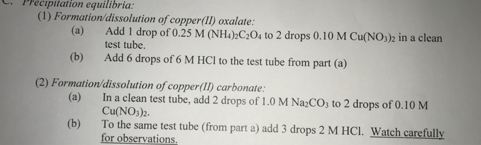 Solved Precipitation equilibria: (1) Formation Dissolution | Chegg.com