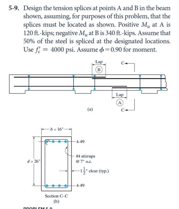 Solved 5-9. Design the tension splices at points A and B in | Chegg.com