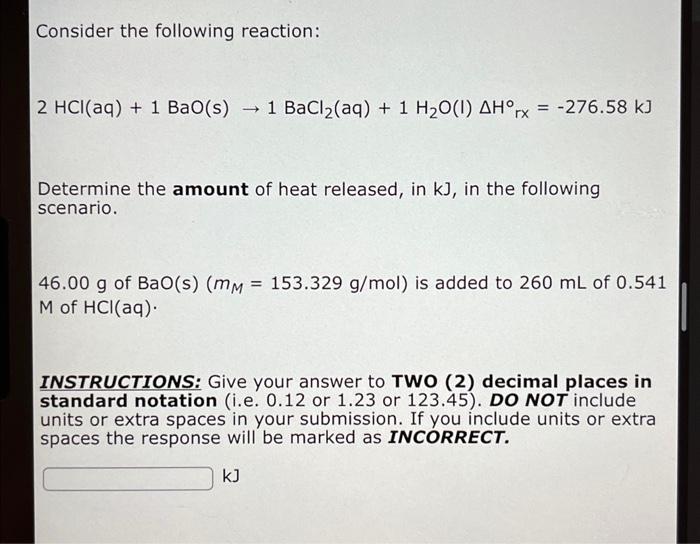 Solved Consider the following reaction: | Chegg.com