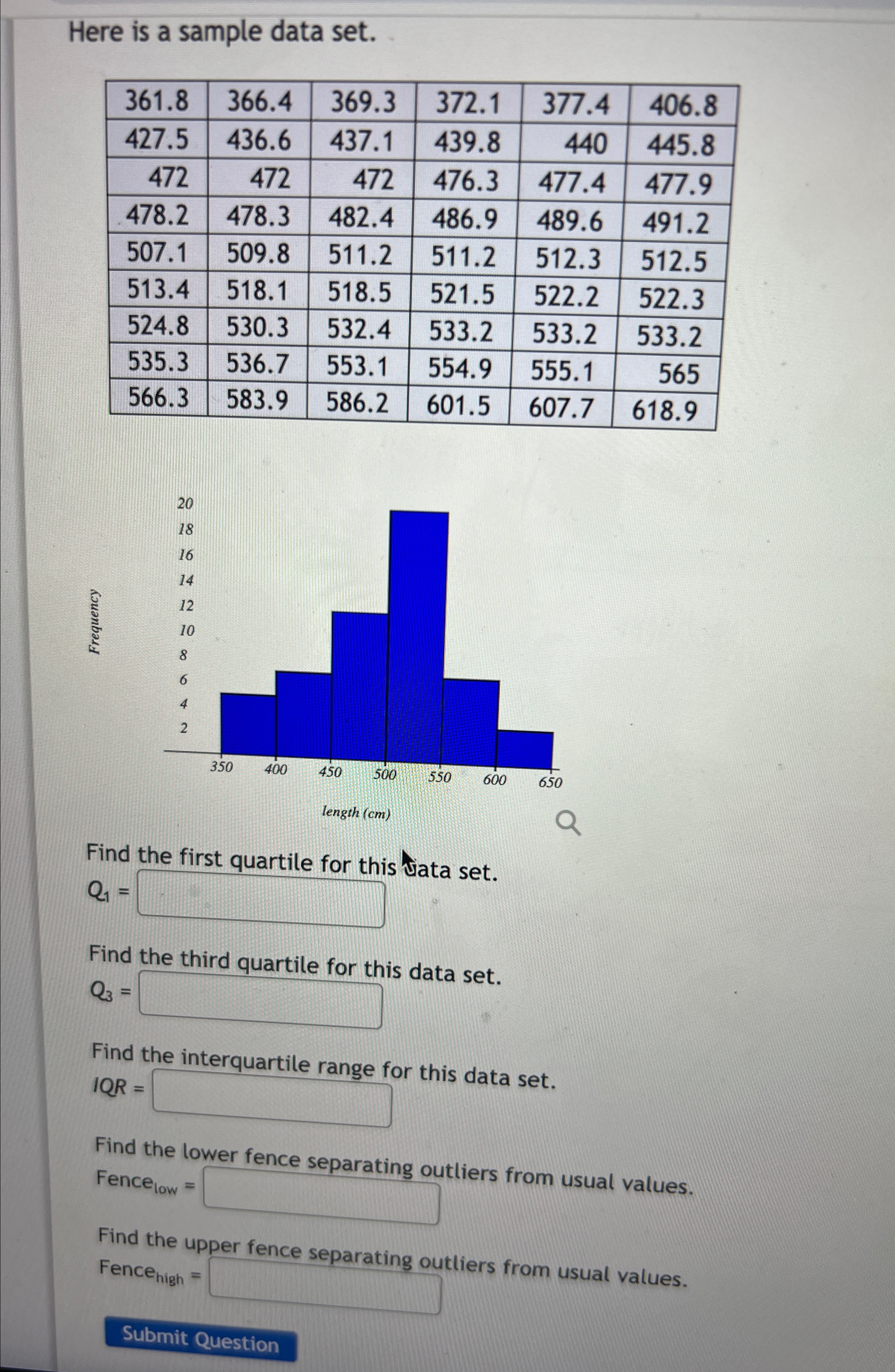 Solved Find the first, third, and interquartile range for | Chegg.com