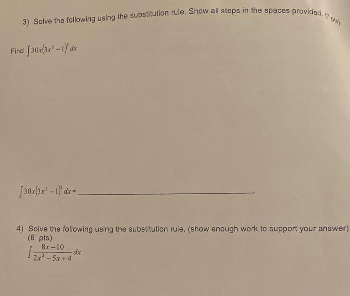 Solved 3) Solve the following using the substitution rule. | Chegg.com