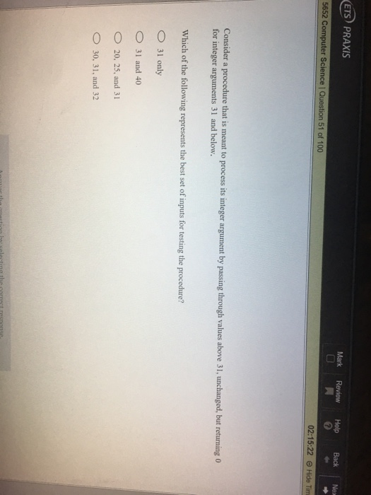 Solved (ETS) PRAXIS Mark Review Help Back Nes 5652 Computer | Chegg.com