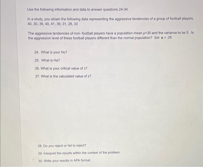 Solved Use the following information and data to answer | Chegg.com