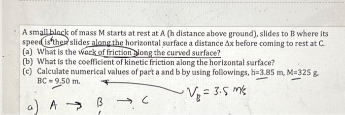 Solved A small block of mass M starts at rest at A (h | Chegg.com