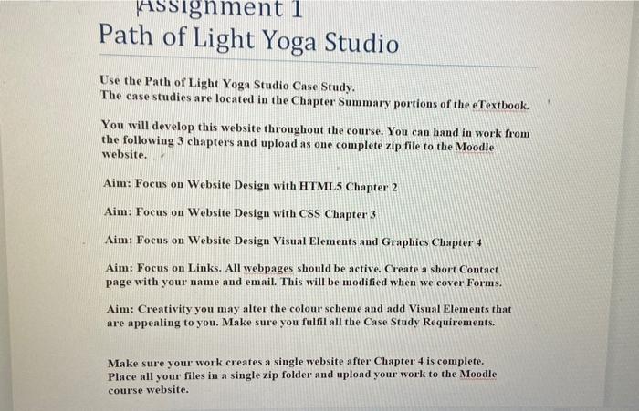 Assignment 1 Path of Light Yoga Studio Use the Path | Chegg.com