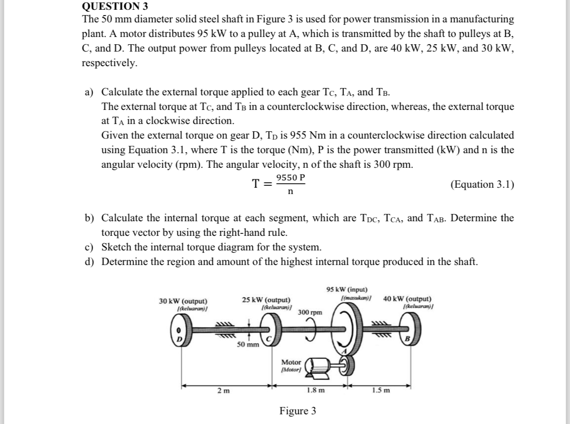 Solved QUESTION 3The 50mm diameter solid steel shaft in | Chegg.com Solved QUESTION 3The 50mm diameter solid steel shaft in | Chegg.com