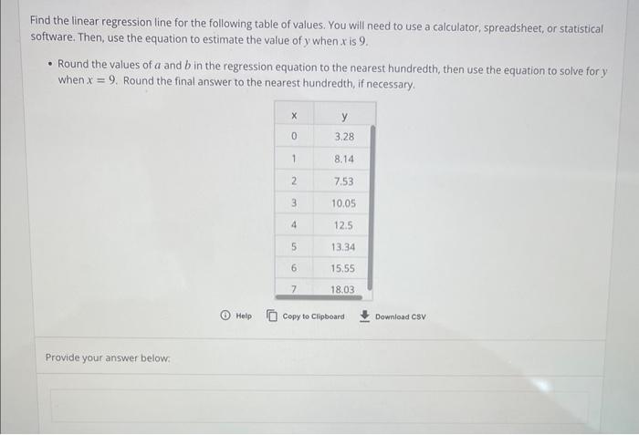 Solved Find the linear regression line for the following | Chegg.com