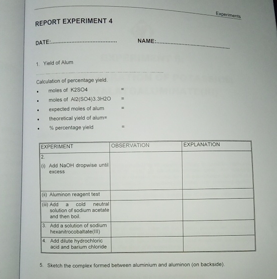 Solved ExperimentsREPORT EXPERIMENT 4DATE:NAME: q,q,Yield of | Chegg.com