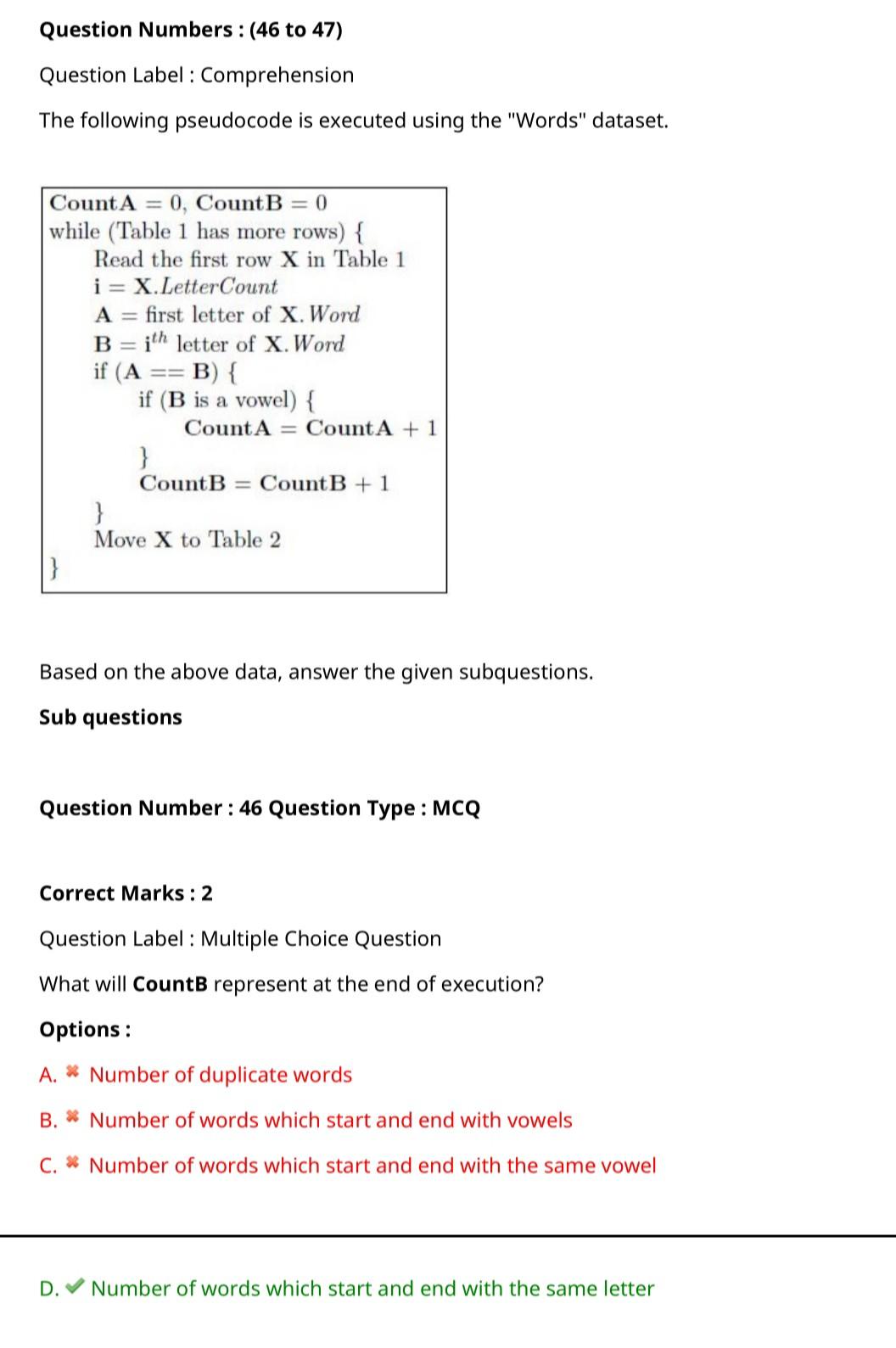 Solved Question Number : 47 Correct Marks : 0 Question Label | Chegg.com