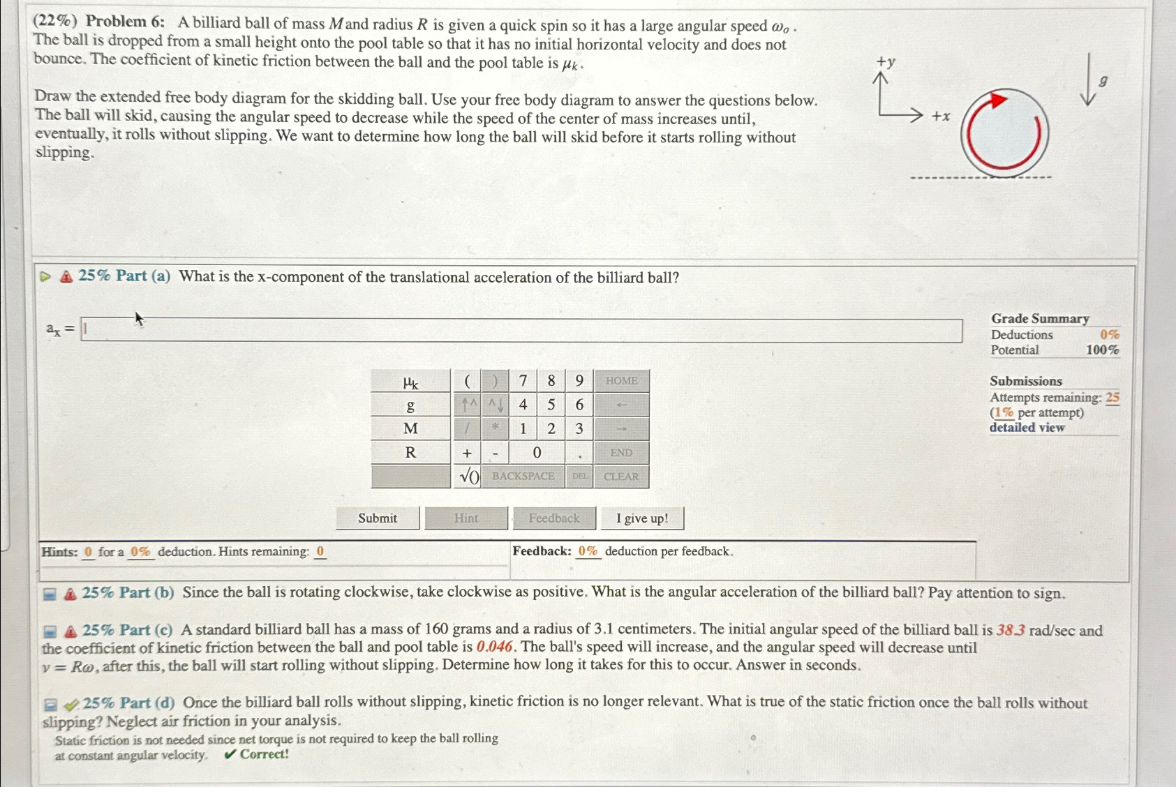 Solved (22%) ﻿Problem 6: A billiard ball of mass M ﻿and | Chegg.com