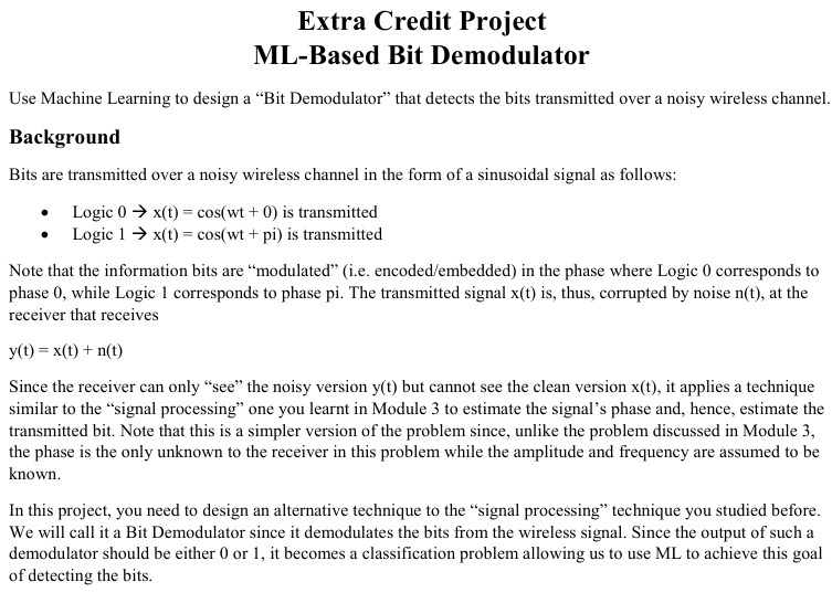 [Solved]: Extra Credit Project ML-Based Bit Demodulator Use
