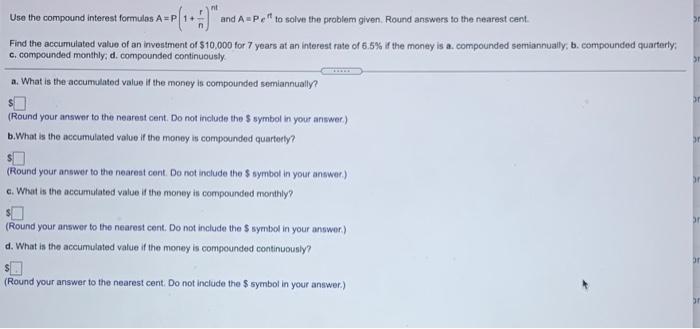 Solved Use the compound interest formulas AEP 1+ p(1)" and | Chegg.com